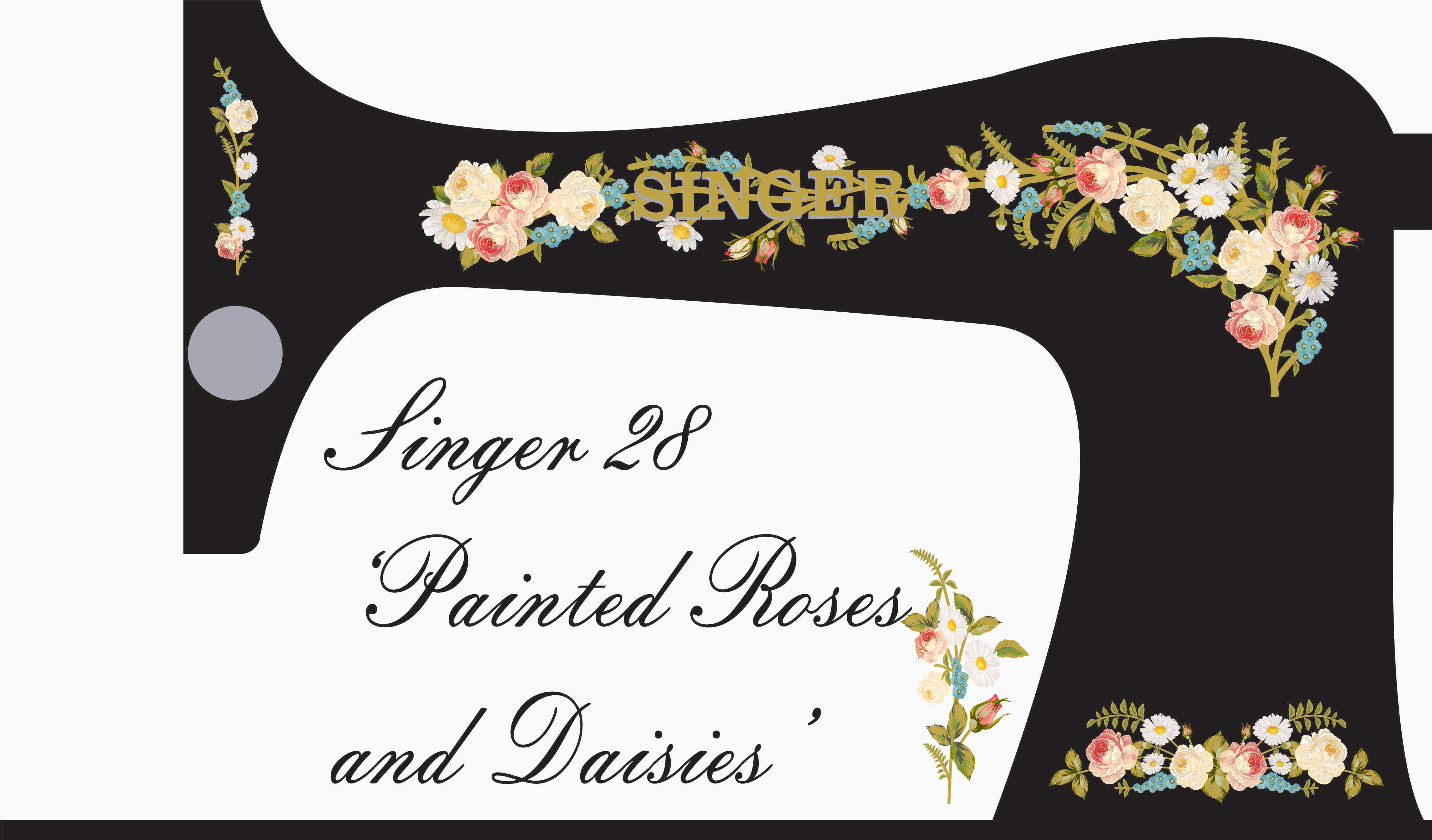 Model 28K 'Painted Roses, Daisies and Forget Me Knots' sewing machine ...